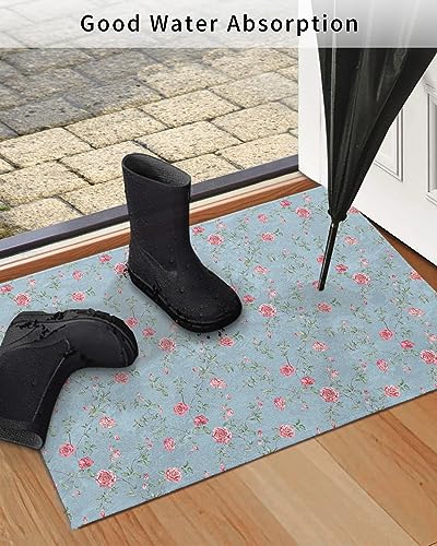 Indoor Outdoor Mats, Rustic Simple Floral Tile Pattern Door Mat, Non-Slip Absorbent Resist Dirt Entrance Mat Washable Welcome Mats for Entryway, Low-Profile Floor Mats