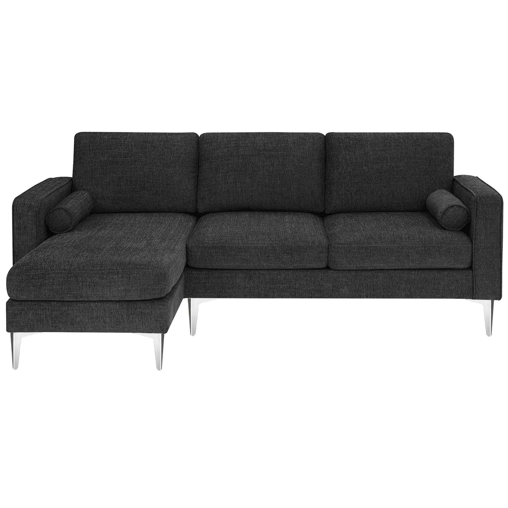 KoiHome 86" Convertible Sectional 2 Pillows, Modern Chenille L-Shaped Couch with Reversible Chaise Lounge, 3-Seater Sofa, Fit for Living Room,Office,Apartment, Polyester, Dark Grey
