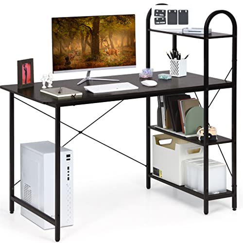 ZGJHFF Reversible Computer Desk Study Workstation Home Office Reversible 4 Tier Bookcase Multifunctional Desk
