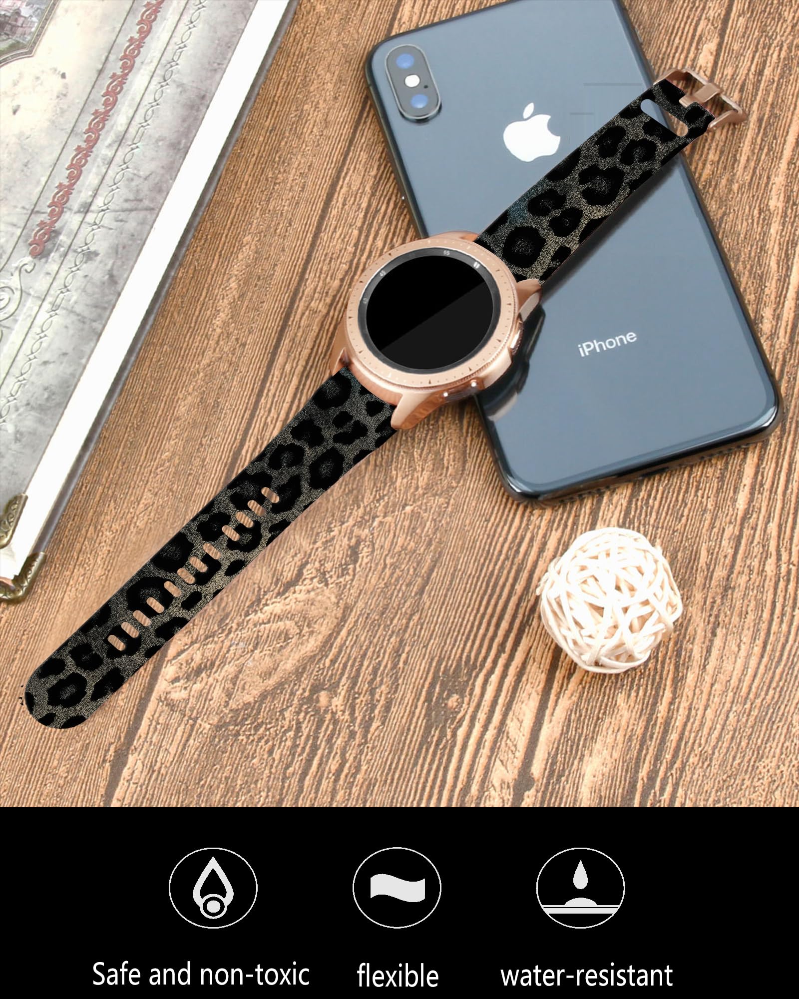 20mm Luxury Silicone Sport Bands Compatible for Samsung Galaxy Watch 6/Watch 5/Galaxy Watch 4 40mm 44mm/Classic 42mm 46mm/Watch 3 41mm, Active 2 Watch Bands,Leopard cheetah Skin Replacement Strap for