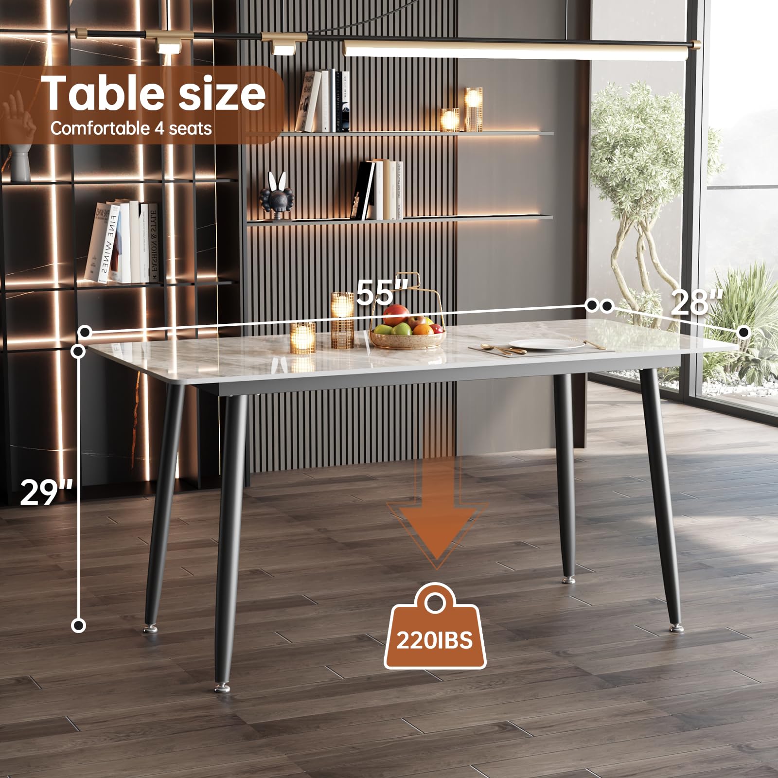 MCDAMCN Marble Sintered Stone Dining Table, 55" Grey Kitchen Table for Dining Room, Fade and Scratch Resistant, Table Only