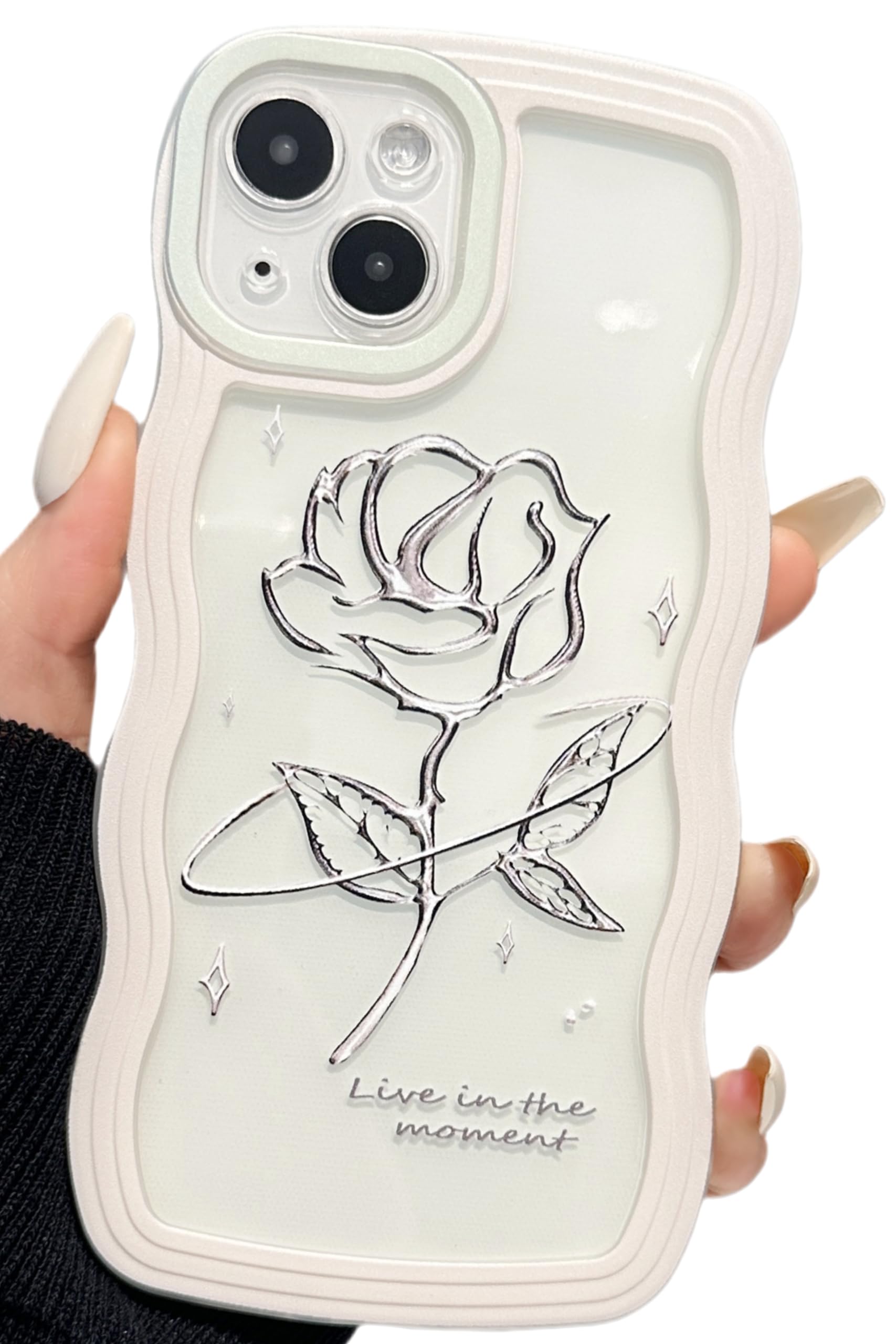 UICEAM Compatible with iPhone 13 Pro Max Case Clear with Floral Design for Women Girls,Aesthetic Cute Wavy Flowers Soft Shockproof Cell Phone Cover for iPhone 13 Pro Max (Rose/White)