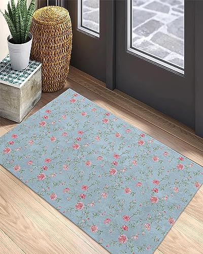Indoor Outdoor Mats, Rustic Simple Floral Tile Pattern Door Mat, Non-Slip Absorbent Resist Dirt Entrance Mat Washable Welcome Mats for Entryway, Low-Profile Floor Mats