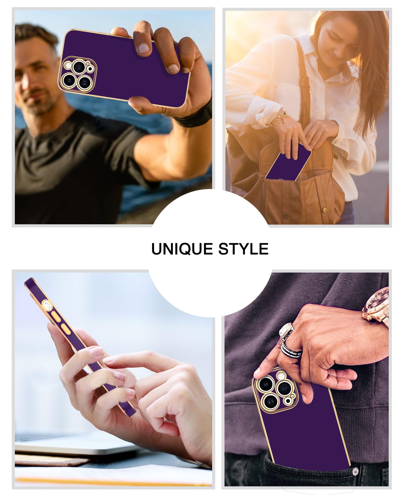 BENTOBEN for iPhone 13 Pro Max Case with Wristband Strap, Slim Luxury Electroplated Bumper Women Men Girl Protective Soft Case Cover for iPhone 13 Pro Max 6.7 inch,Deep Purple/Gold