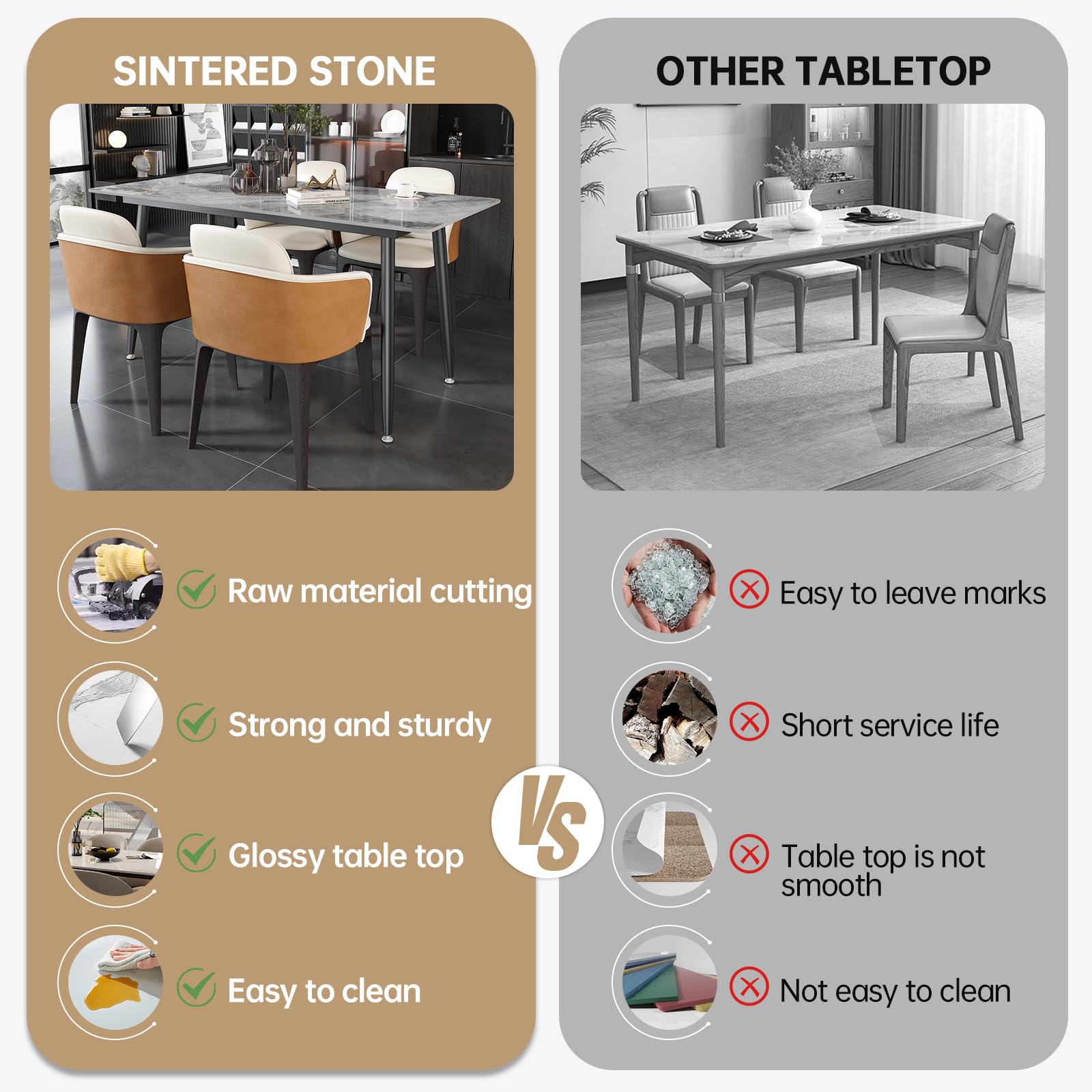 MCDAMCN Marble Sintered Stone Dining Table, 55" Grey Kitchen Table for Dining Room, Fade and Scratch Resistant, Table Only