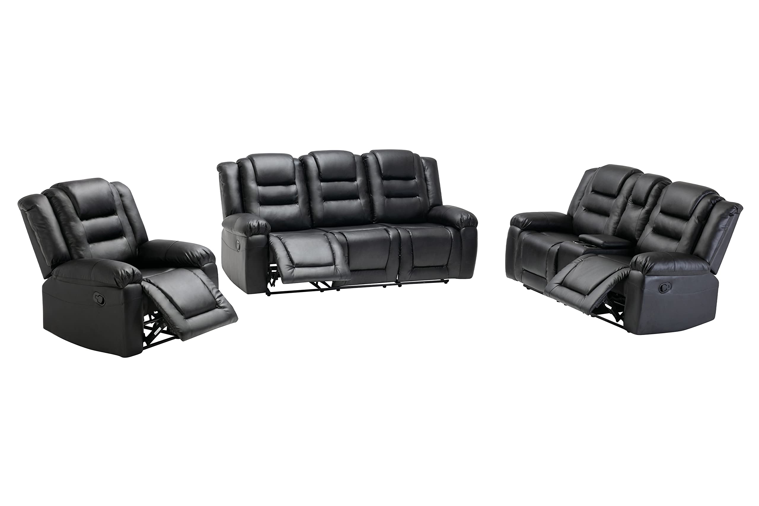 KAZIO Manual Leather Recliner Sofa Set, Living Room Furniture Set,Leather Sofa Set and Recliner Couch for Home/Office
