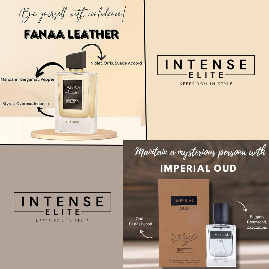 INTENSE ELITE Eau De Parfum for Men - Fanaa Leather 100ML & Imperial Oud 50ML | Long-Lasting Arabian Perfume Sprays for Men | Includes Magnetic Gift Box | Premium Fragrance Set