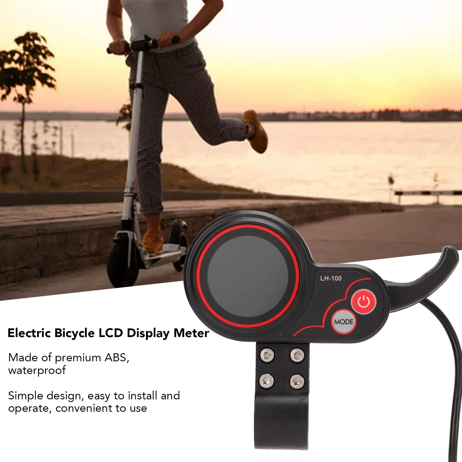Natudeco E-Bike LCD Screen ABS Electric Bicycle LCD Display Meter with 5P Connector 24V 36V 48V 60V Control Waterproof Panel for 22.2mm Electric Scooter