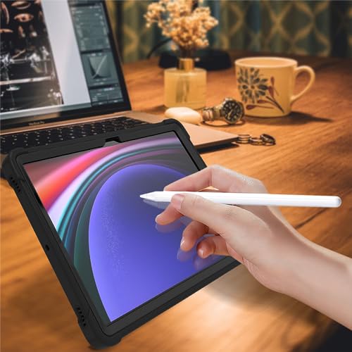SaniMore Case for Samsung Galaxy Tab S9 Plus 12.4" Tablet 2023, Full-Body 3 Layers Rugged Kickstand Hybrid Case [Pen Holder] [Shock Absorbent] Cover for Galaxy S9+ Tablet SM-X810/X816B/X818U, Black