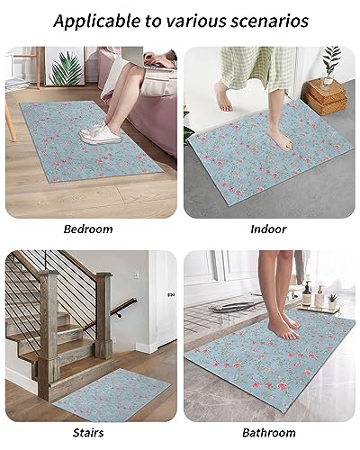 Indoor Outdoor Mats, Rustic Simple Floral Tile Pattern Door Mat, Non-Slip Absorbent Resist Dirt Entrance Mat Washable Welcome Mats for Entryway, Low-Profile Floor Mats