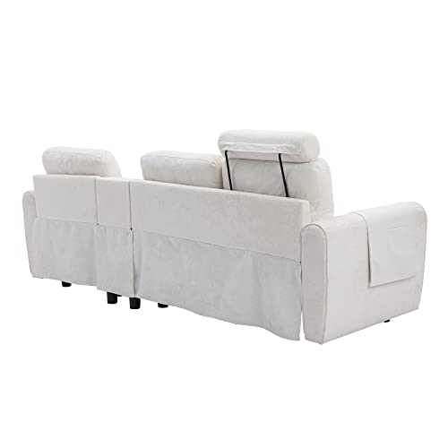 FANYE L-Shaped Corner Sectional Reversible Storage Chaise, Modern Convertible Sofa & Couch W/Headrest and Cupholders for Home Apartment Office Living Room, White Polyester