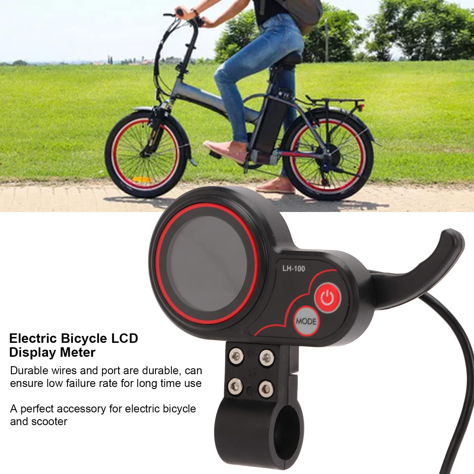 Natudeco E-Bike LCD Screen ABS Electric Bicycle LCD Display Meter with 5P Connector 24V 36V 48V 60V Control Waterproof Panel for 22.2mm Electric Scooter