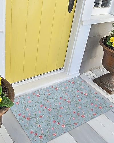 Indoor Outdoor Mats, Rustic Simple Floral Tile Pattern Door Mat, Non-Slip Absorbent Resist Dirt Entrance Mat Washable Welcome Mats for Entryway, Low-Profile Floor Mats