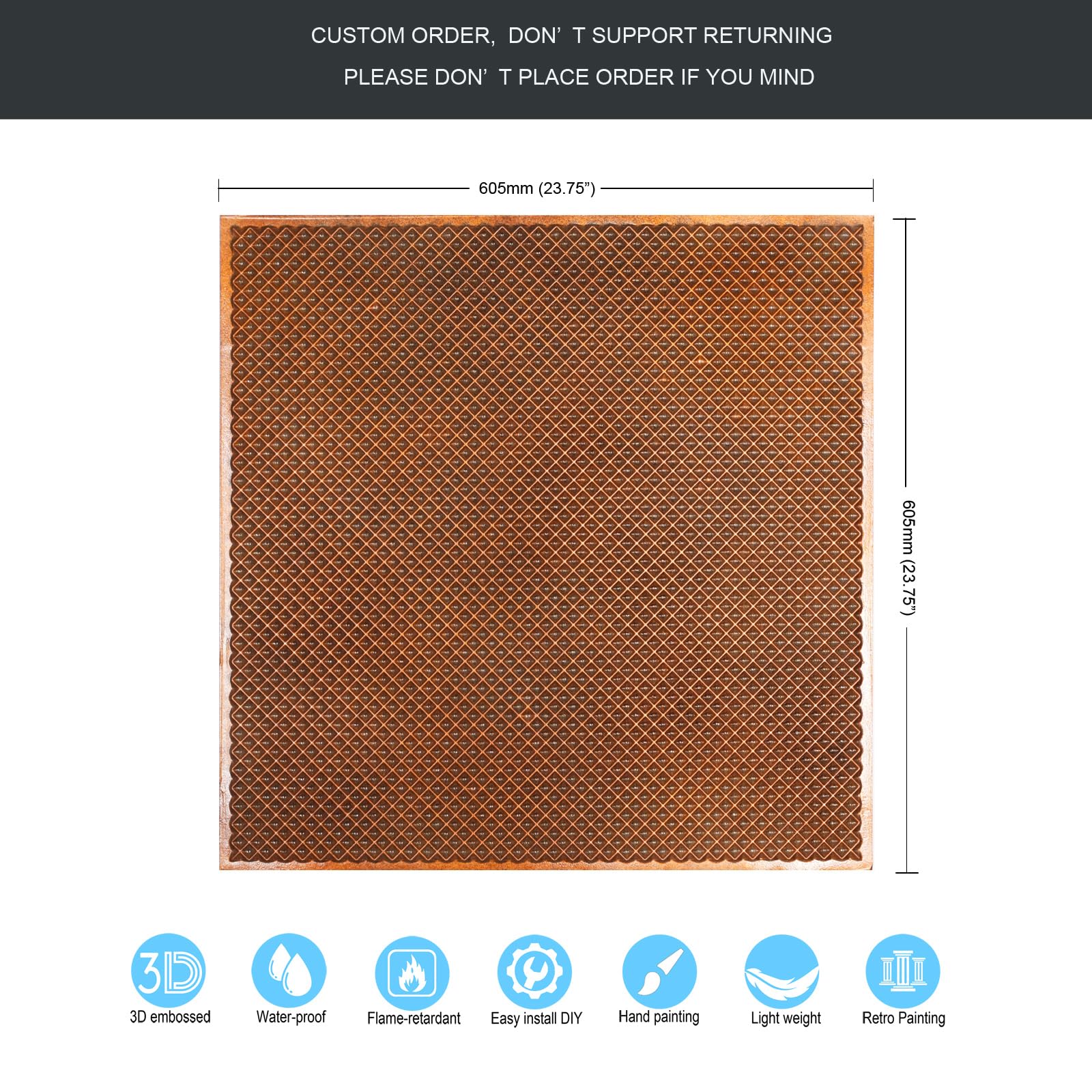 Tin-Look Ceiling Tiles Farmhouse Tin Ceiling Tiles for Cafe Club Salon Hotel Store Bar 2'x2' PL20 Archaic Copper 10pcs
