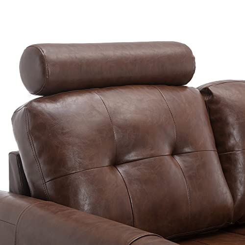 FANYE L-Shaped Corner Sectional Reversible Storage Chaise, Modern Convertible Sofa & Couch W/Headrest and Cupholders for Home Apartment Office Living Room, Brown PU Leather