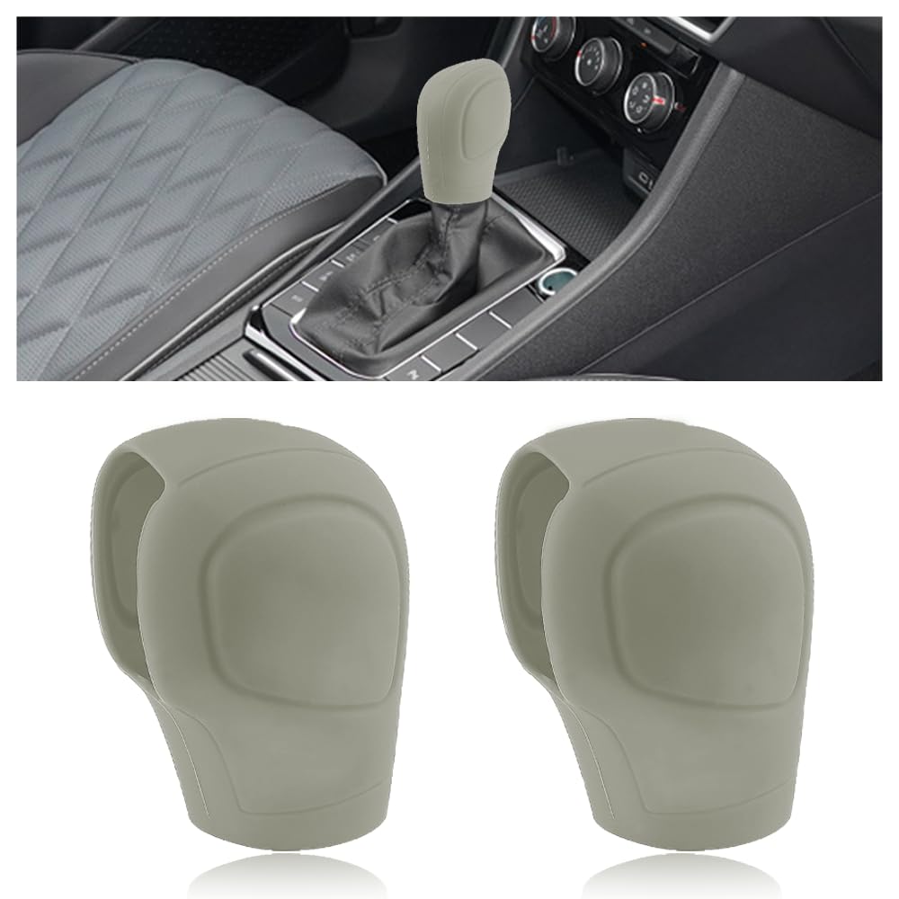 OFBAND 2PCS Silicone Car Gear Shift Cover,Anti-Slip Shift Knob Cover Effectively Protects Stick Shift Knob,Universal car Interior Accessories Gear Shifter Knobs Decoration (Beige)