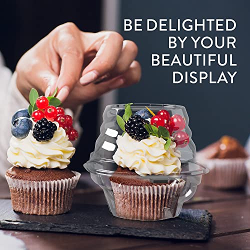 Individual Cupcake Containers (50 Pack) | Clear Plastic Disposable Cupcake Boxes/Holders | Single Cupcake Holder with Dome Lid Bulk | BPA-Free Plastic Cupcake Muffin Container Carrier Boxes to Go