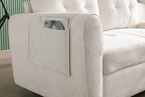 FANYE L-Shaped Corner Sectional Reversible Storage Chaise, Modern Convertible Sofa & Couch W/Headrest and Cupholders for Home Apartment Office Living Room, White Polyester