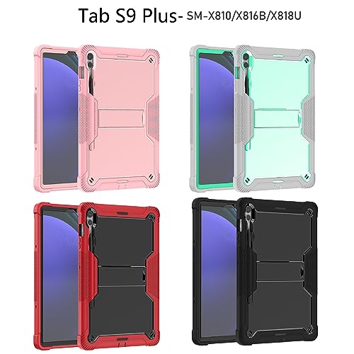 SaniMore Case for Samsung Galaxy Tab S9 Plus 12.4" Tablet 2023, Full-Body 3 Layers Rugged Kickstand Hybrid Case [Pen Holder] [Shock Absorbent] Cover for Galaxy S9+ Tablet SM-X810/X816B/X818U, Black