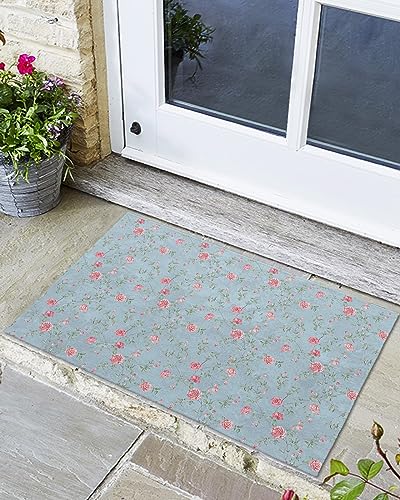 Indoor Outdoor Mats, Rustic Simple Floral Tile Pattern Door Mat, Non-Slip Absorbent Resist Dirt Entrance Mat Washable Welcome Mats for Entryway, Low-Profile Floor Mats