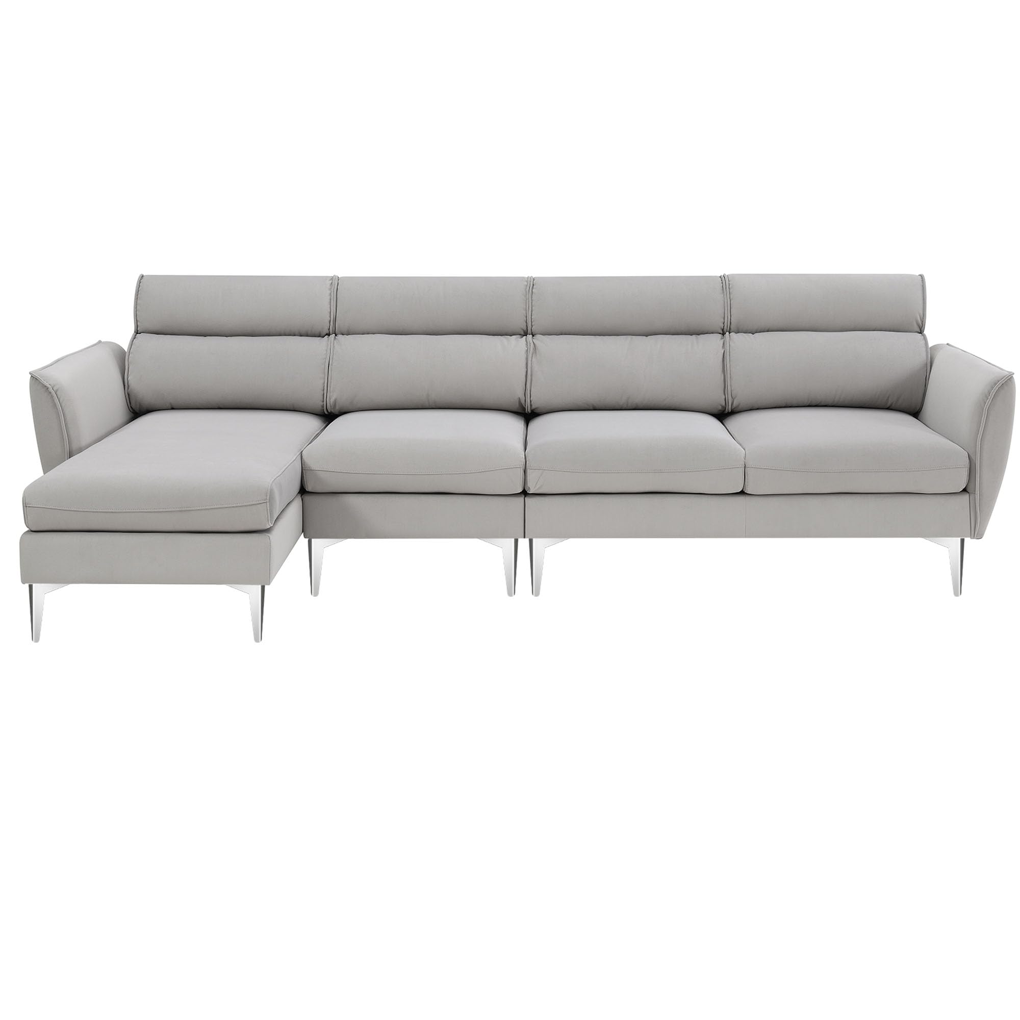 BIADNBZ Sectional Sofa with Reversible Chaise Lounge, Modern Flannel L-Shaped Couch for Living Room Apartment, 111", Gray