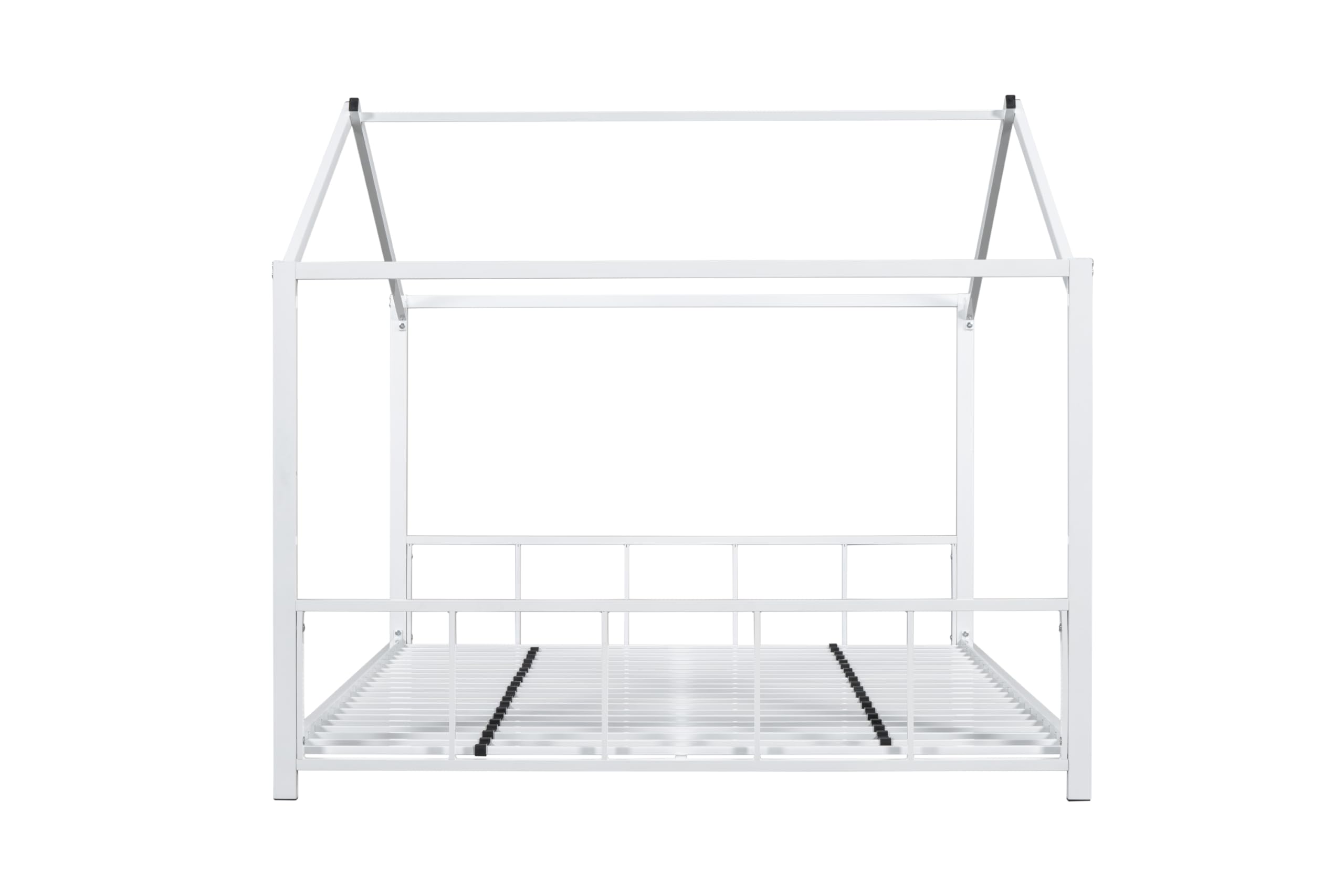 DNYN Full Size Metal House Bed with Roof Design for Kids Bedroom,Sturdy Steel Bedframe,No Box Spring Needed, White