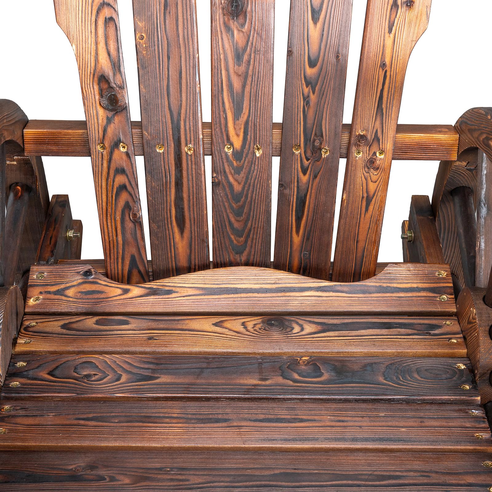 COOBL Log Rocking Chair,Solid Wood High Back Rocker with Wheel Armrest,All Weather Resistant Porch Rocker for Lawn Garden Backyard Patio