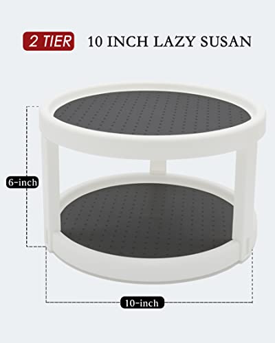 2 Tier, 10-Inch Non-Skid Lazy Susan Turntable for Cabinet, Lazy Susan Organizer for Cabinet, Kitchen, Fridge, Baking, Bathroom Makeup Vanity Countertop, Spice Rack, Turntable Organizer