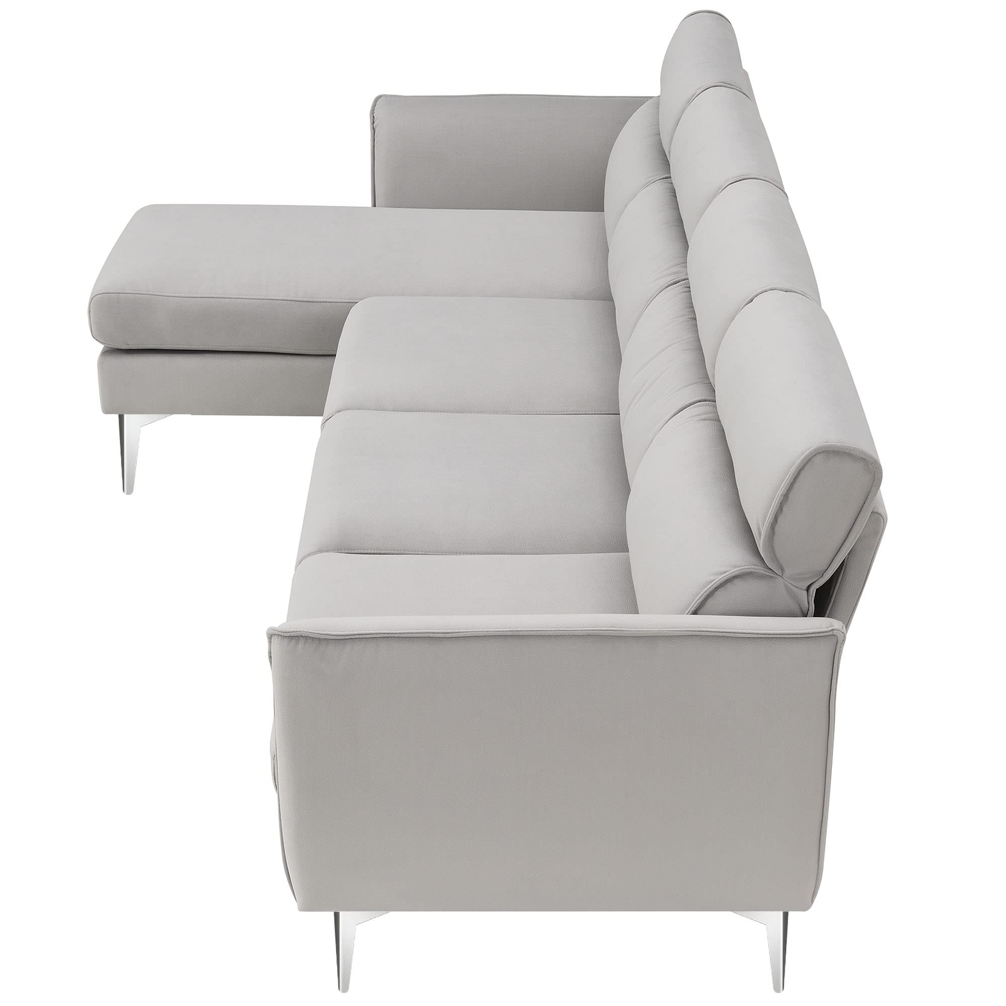 BIADNBZ Sectional Sofa with Reversible Chaise Lounge, Modern Flannel L-Shaped Couch for Living Room Apartment, 111", Gray