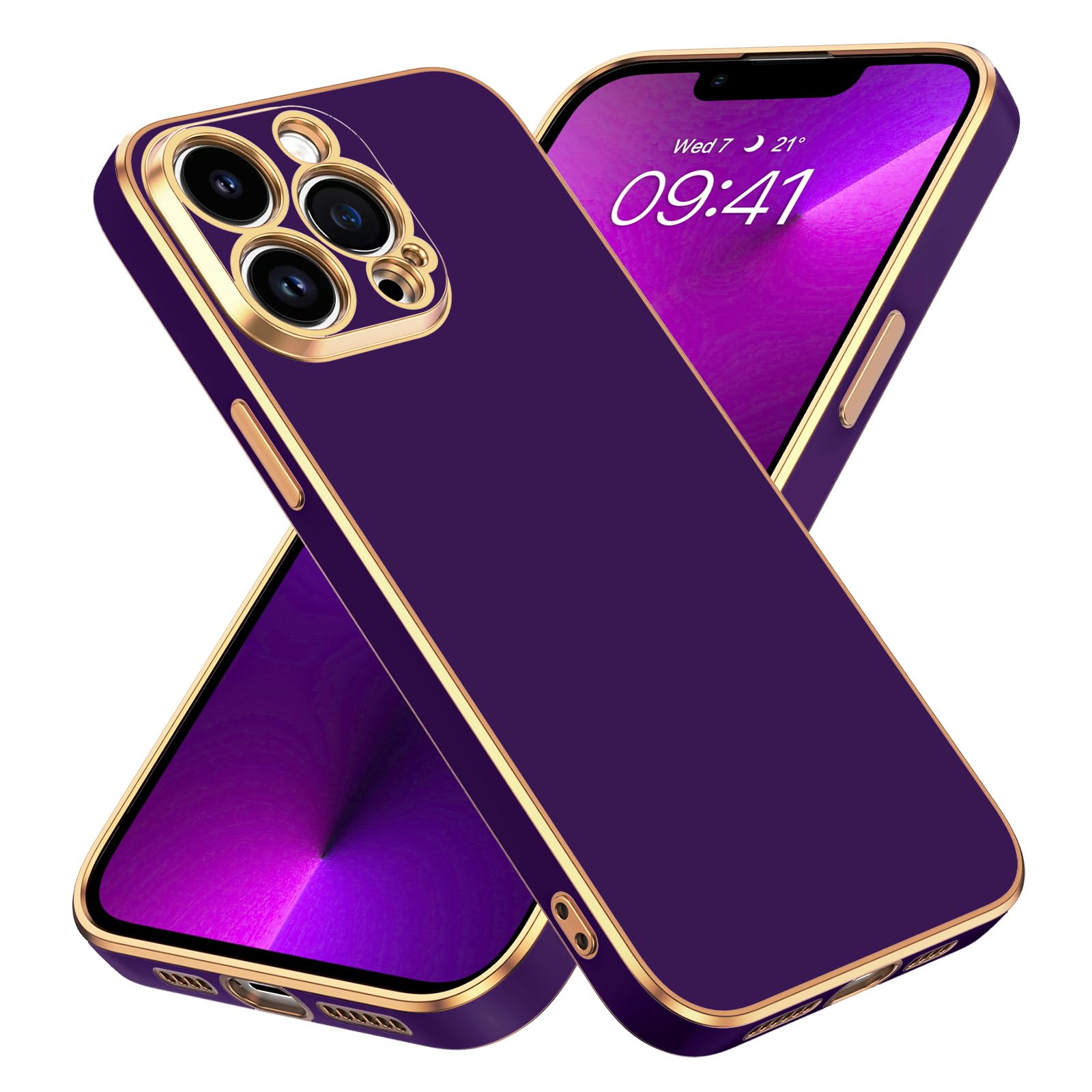 BENTOBEN for iPhone 13 Pro Max Case with Wristband Strap, Slim Luxury Electroplated Bumper Women Men Girl Protective Soft Case Cover for iPhone 13 Pro Max 6.7 inch,Deep Purple/Gold