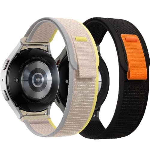 2 PACK Trail Loop Nylon Band for Samsung Galaxy Watch 6/5/4 40mm 44mm Band/6 Classic 43mm 47mm Band/5 Pro Band 45mm/4 Classic 42mm 46mm Band, Breathable Nylon Straps Women Men(Black/Milk White)