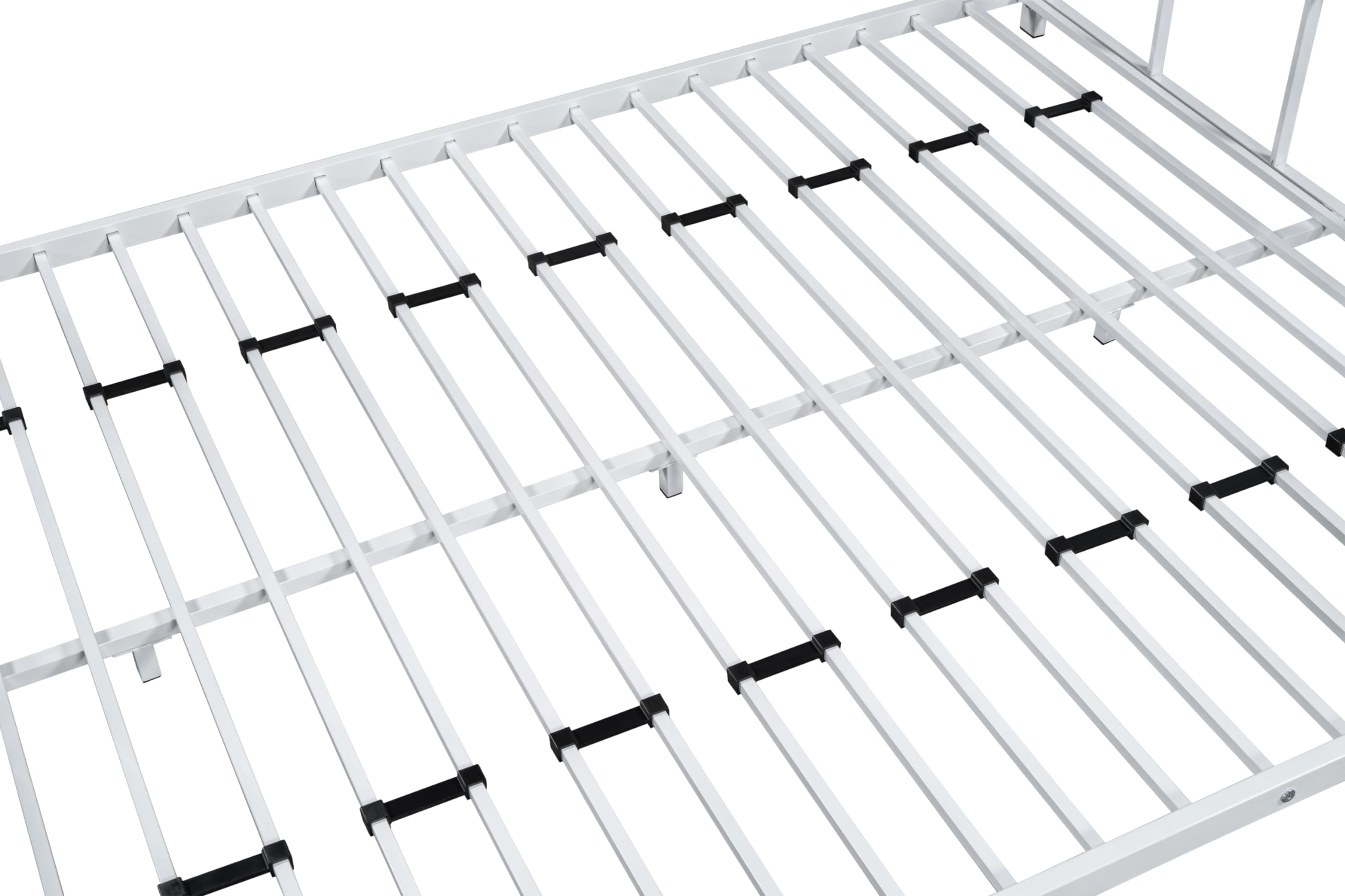 DNYN Full Size Metal House Bed with Roof Design for Kids Bedroom,Sturdy Steel Bedframe,No Box Spring Needed, White