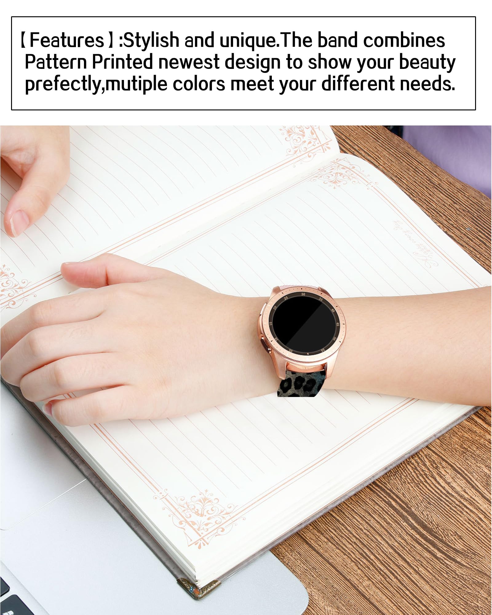 20mm Luxury Silicone Sport Bands Compatible for Samsung Galaxy Watch 6/Watch 5/Galaxy Watch 4 40mm 44mm/Classic 42mm 46mm/Watch 3 41mm, Active 2 Watch Bands,Leopard cheetah Skin Replacement Strap for