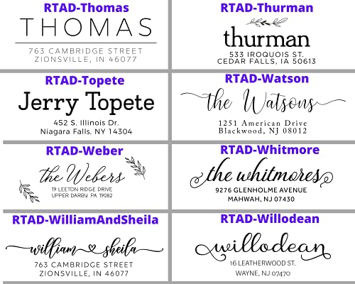 Stampi Custom Address Stamp - 3 Lines Customizable Text with 15 Graphics - Self Inking Rubber or Wood Handle Stamp - Wedding Address Stamp - Modern Return Address Stamp - 7/8 x 2 3/8 (Thomas)
