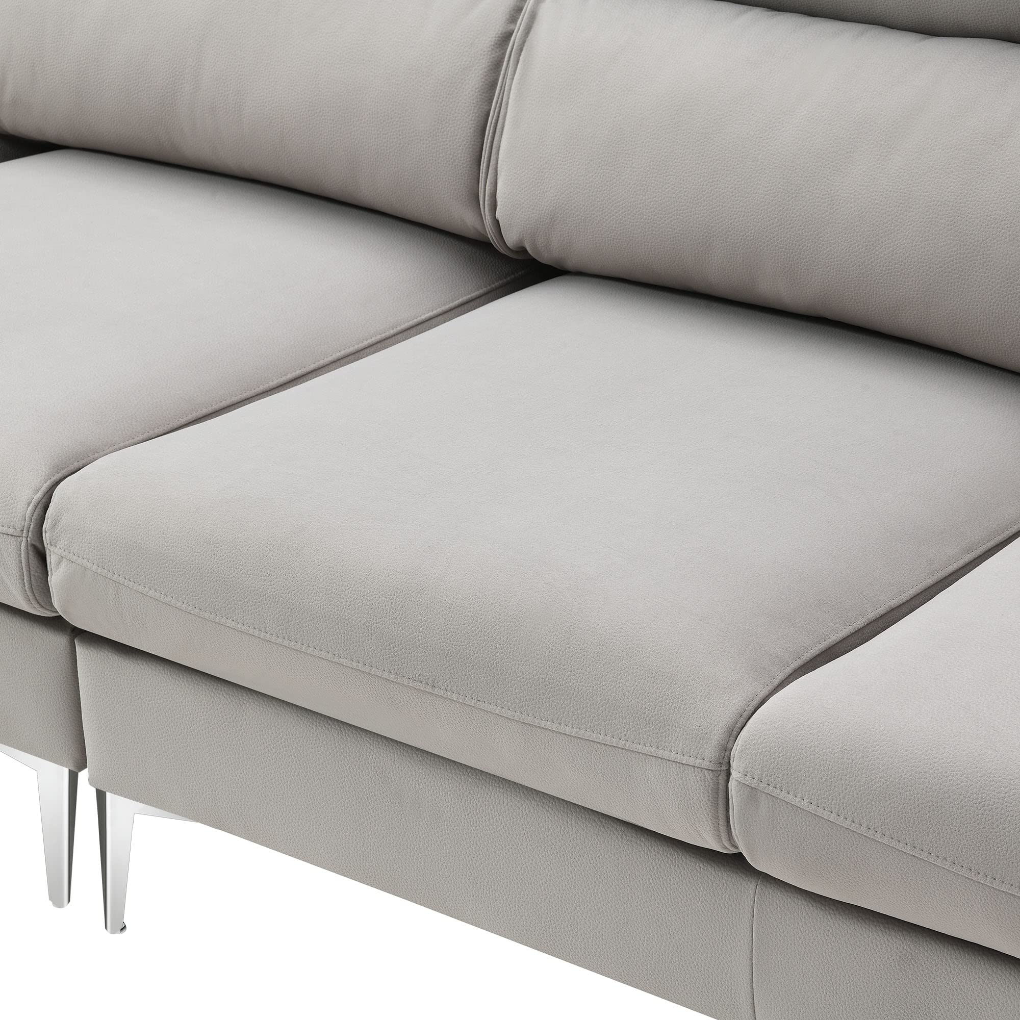 BIADNBZ Sectional Sofa with Reversible Chaise Lounge, Modern Flannel L-Shaped Couch for Living Room Apartment, 111", Gray