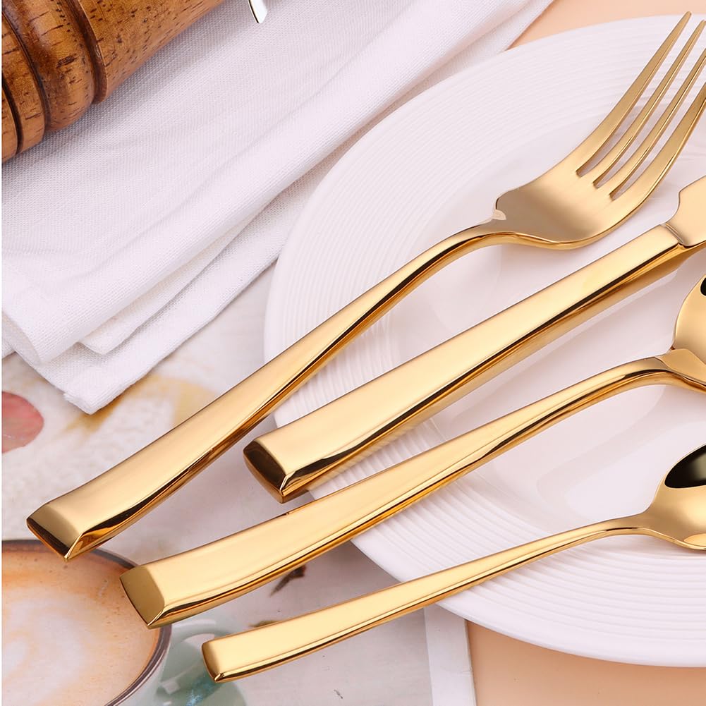 Aimilan 16 Piece Black Flatware Set for 4, 18/10 Stainless Steel Modern Silverware Cutlery Set, Include Fork Knife Spoon, Mirror Finish, Dishwasher Safe (16 Pcs Service for 4)