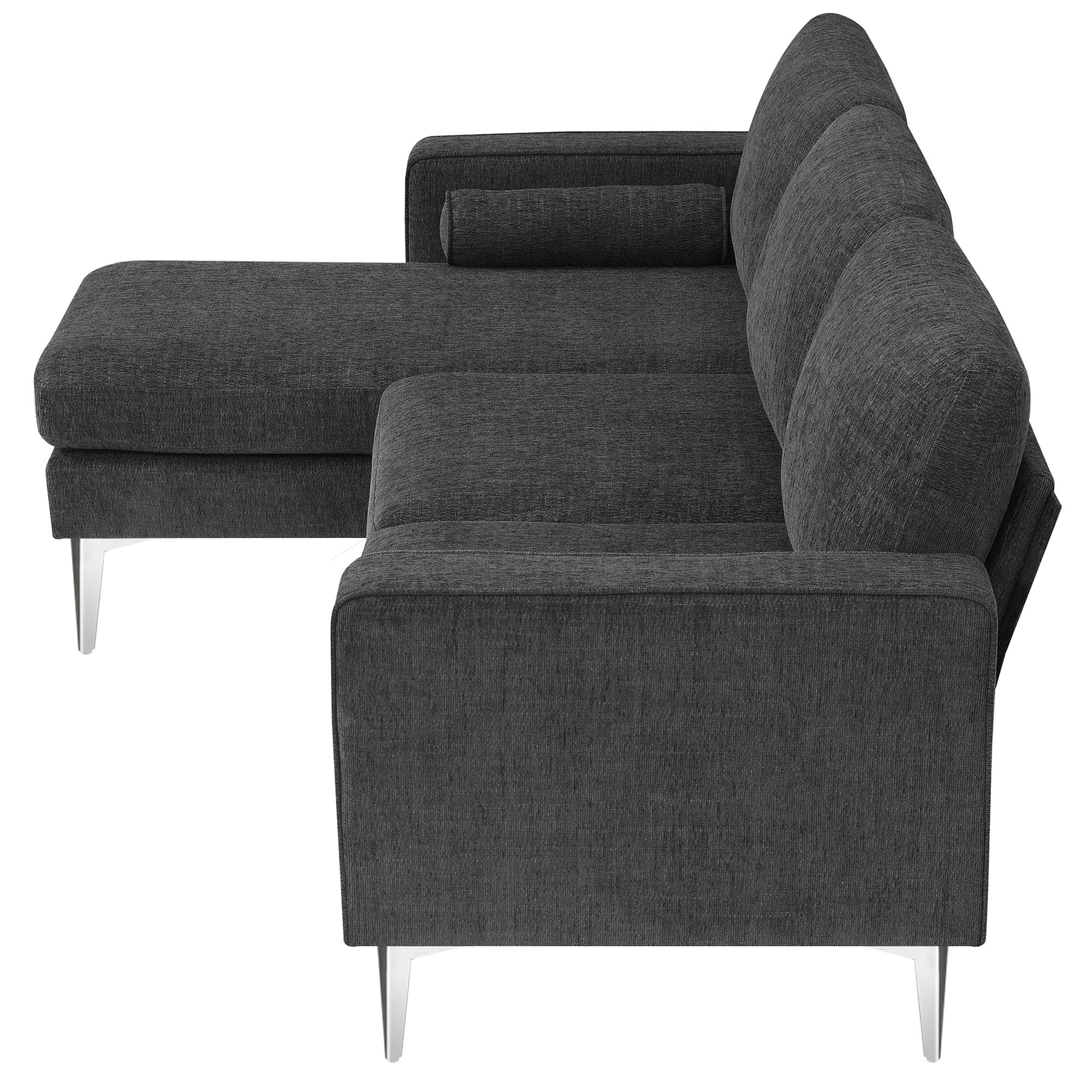 KoiHome 86" Convertible Sectional 2 Pillows, Modern Chenille L-Shaped Couch with Reversible Chaise Lounge, 3-Seater Sofa, Fit for Living Room,Office,Apartment, Polyester, Dark Grey