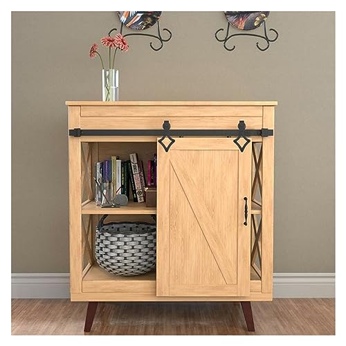 Heavy Duty Sliding Barn Door Hardware Kit 24'' to 84" Mini Cabinet Slides Sliding Barn Door Hardware Kit, Black Diamond Shape Roller for Single/Double Door Hanging Rail Easy to Install (Color : 42in