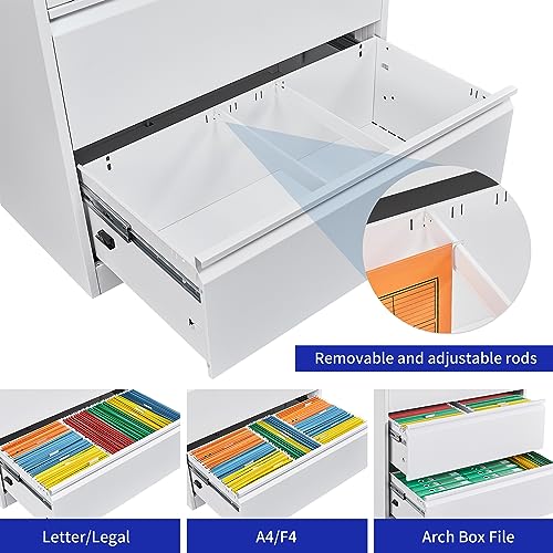 LVSTEEL Lateral File Cabinet with Lock,3 Drawer Stainless Metal Lateral Filing Cabinets, Home Office Storage Cabinets for Organization, Hanging Letter/Legal/A4,Anti-tilt Structure, White