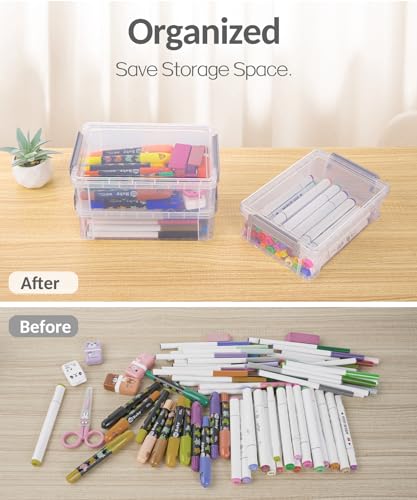 Sooez 6 Pack Extra Large Plastic Pencil Boxes, Clear Pencil Boxes for School Bulk, Plastic Pencil Case Crayon Boxes, Stackable Plastic Storage Containers, Storage Box, School Supply Box…