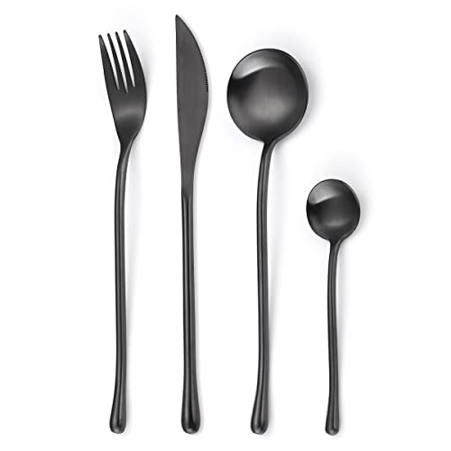 Black Flatware Silverware set Service for 6 Cutlery Modern,18/10 Stainless Steel,Kitchen,Home,Restaurant,Small Business,Mirror Polished