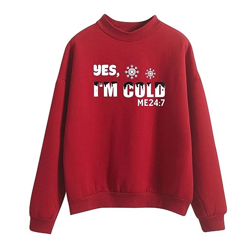 Yes I'm Cold Me 24:7 Sweatshirst for Women Fall Snowflake Pattern Long Sleeve Crew Neck Pullover Sweaters Oversized Tops