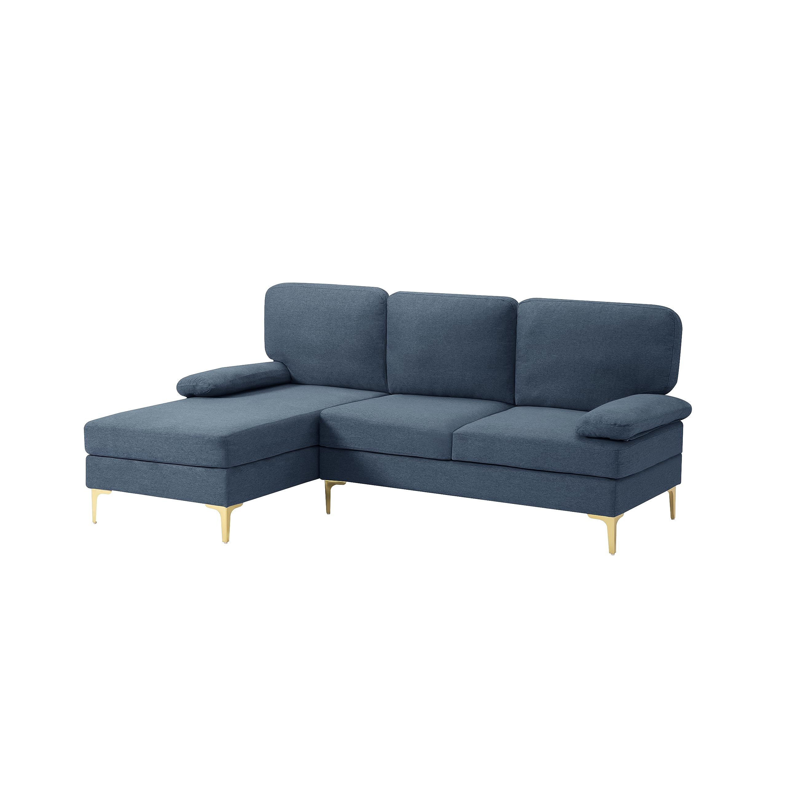 KoiHome 79.5" Left Hand Facing Sectional Sofa Couch with 2 Detachable Armrest Pillows, Modern Fabric 3-Seater L Shape Chaise with Metal Legs for Living Room,Apartment,Office, Polyester, Navy Blue