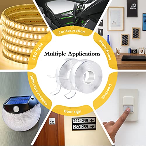 KUSUFEFI Double Sided Tape Heavy Duty, Double Stick Mounting Adhesive Tape (2 Rolls, Total 20FT), Clear Two Sided Wall Tape Strips, Removable Poster Tape for Home, Office, Car, Outdoor Use