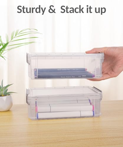 Sooez 6 Pack Extra Large Plastic Pencil Boxes, Clear Pencil Boxes for School Bulk, Plastic Pencil Case Crayon Boxes, Stackable Plastic Storage Containers, Storage Box, School Supply Box…