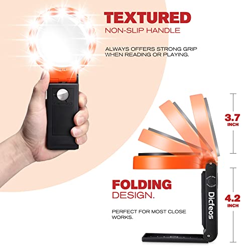 Dicfeos 30X 40X Magnifying Glass with Light and Stand, Folding Design 18 LED Illuminated Magnifying Glass for Close Work, Handheld Large Magnifying Glasses for Reading, Powered by Battery or USB