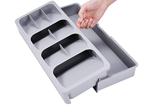 SOMIER Expandable Kitchen Drawer Organizer, Adjustable Cutlery Trays and Utensil Holder, Kitchen Drawer Dividers Storage for Silverware, Flatware, Knives, Spoons, Gray