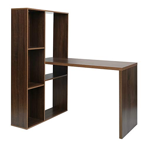 Haplized Modern Minimalist L-Shaped Office Computer Desk with 6-Tier Open Storage Shelf - Ideal for Office, Learning, and Gaming (Walnut)