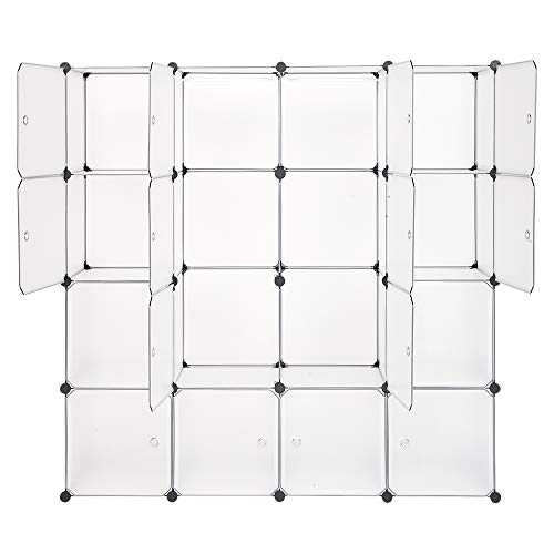 MengK Modular Closet Organizer - 16 Cube Wardrobe Storage System with Drawers and Doors - Perfect for Clothes, Shoes, Toys - DIY Bookcase in White