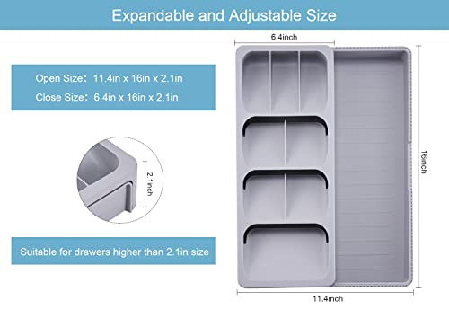 SOMIER Expandable Kitchen Drawer Organizer, Adjustable Cutlery Trays and Utensil Holder, Kitchen Drawer Dividers Storage for Silverware, Flatware, Knives, Spoons, Gray